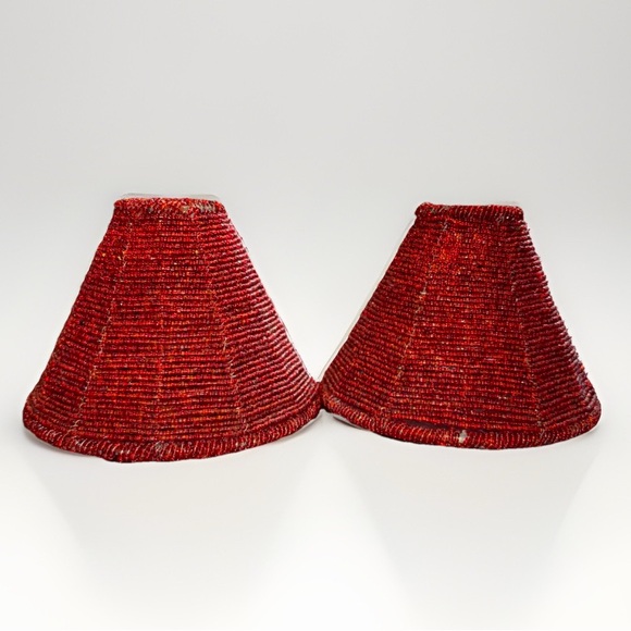 Vintage | Accents | Vintage Dark Red Beaded Lamp Shades | Poshmark